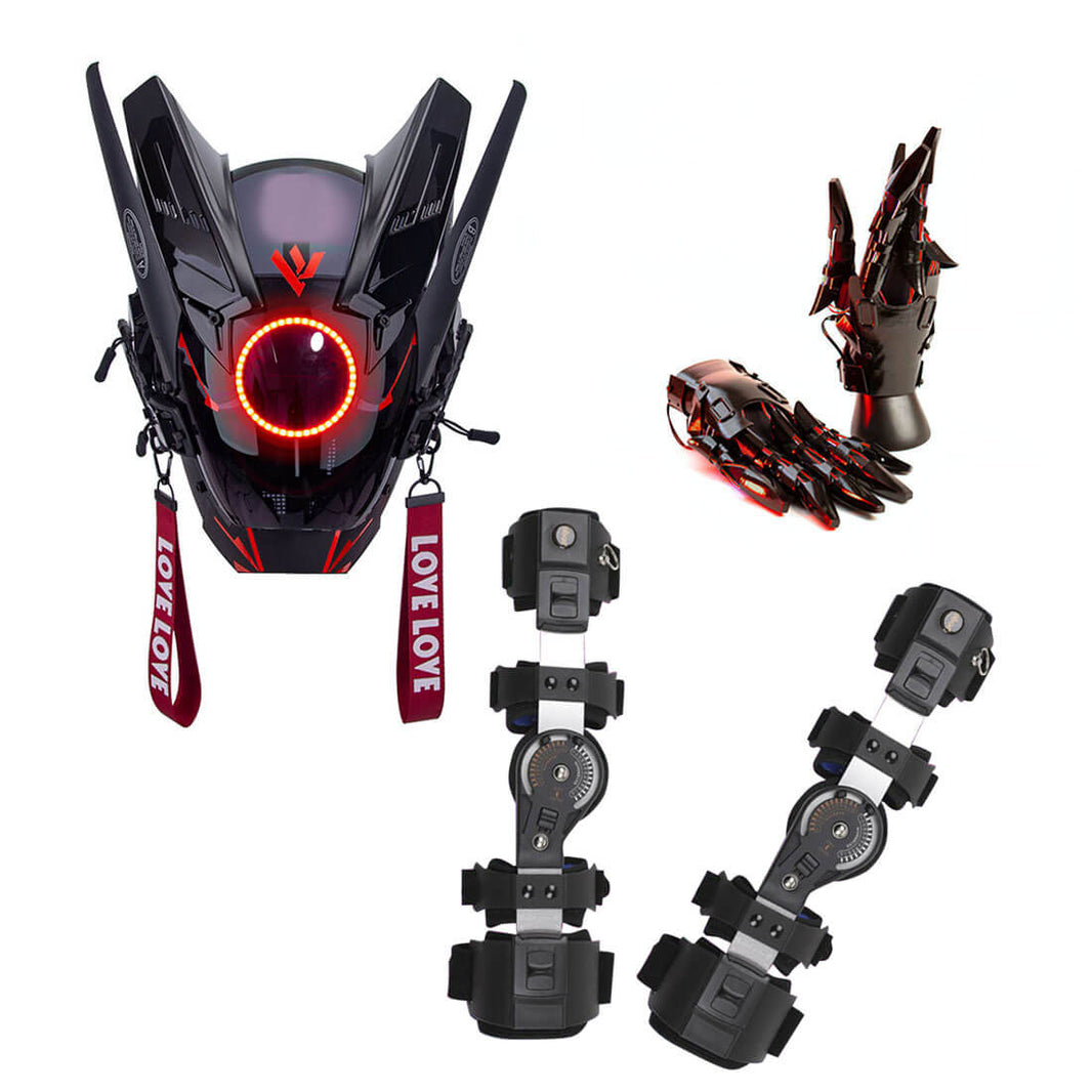 Futuristic Cyberpunk Demon Horns Helmets Mask with Round LED Light Cos ...