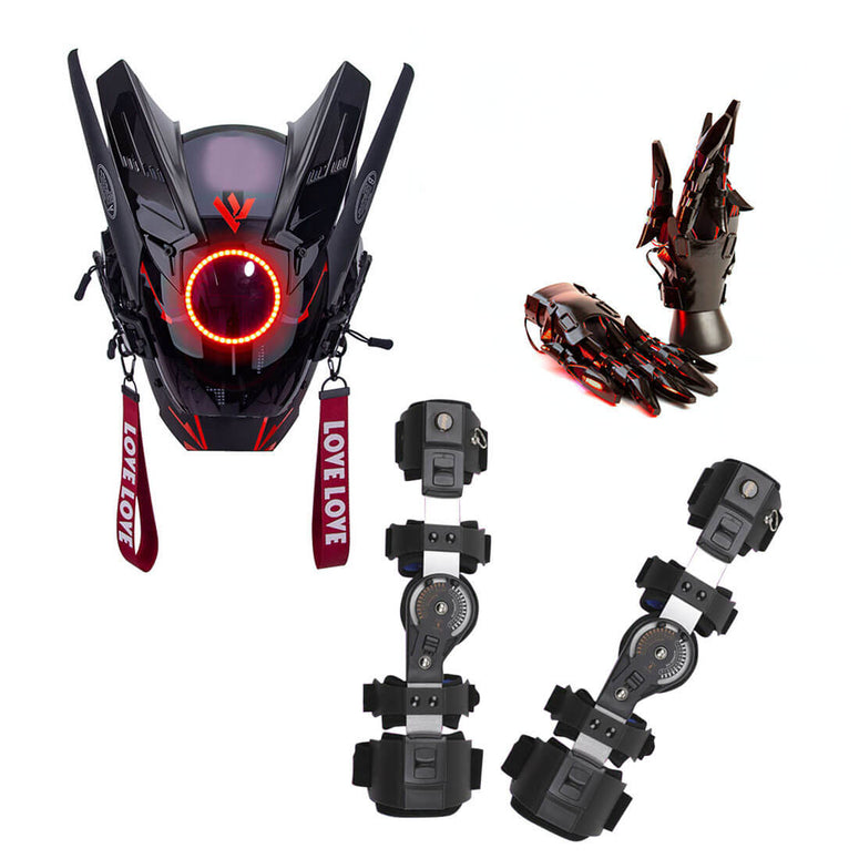 Futuristic Cyberpunk Demon Horns Helmets Mask with Round LED Light Cos ...