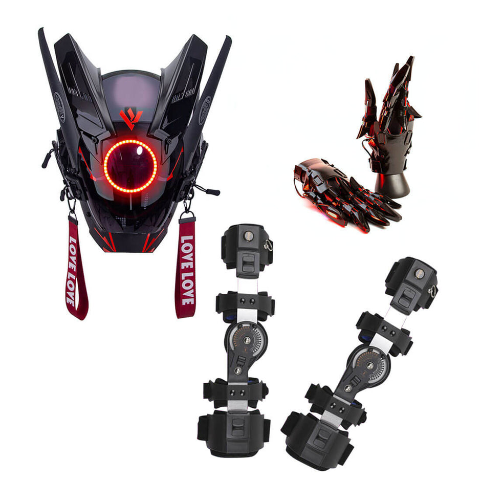 Futuristic Cyberpunk Demon Horns Helmets Mask with Round LED Light Cos ...