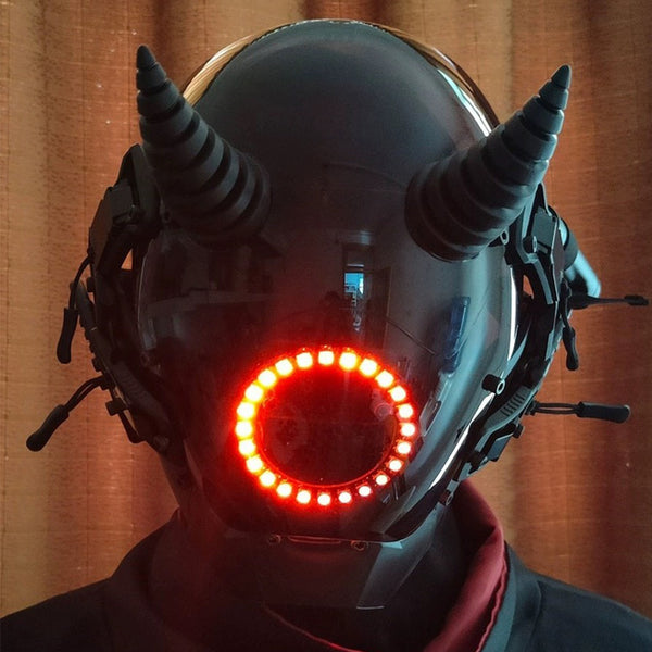 Futuristic Cyberpunk Demon Horns Helmets Mask with Round LED Light Cos ...